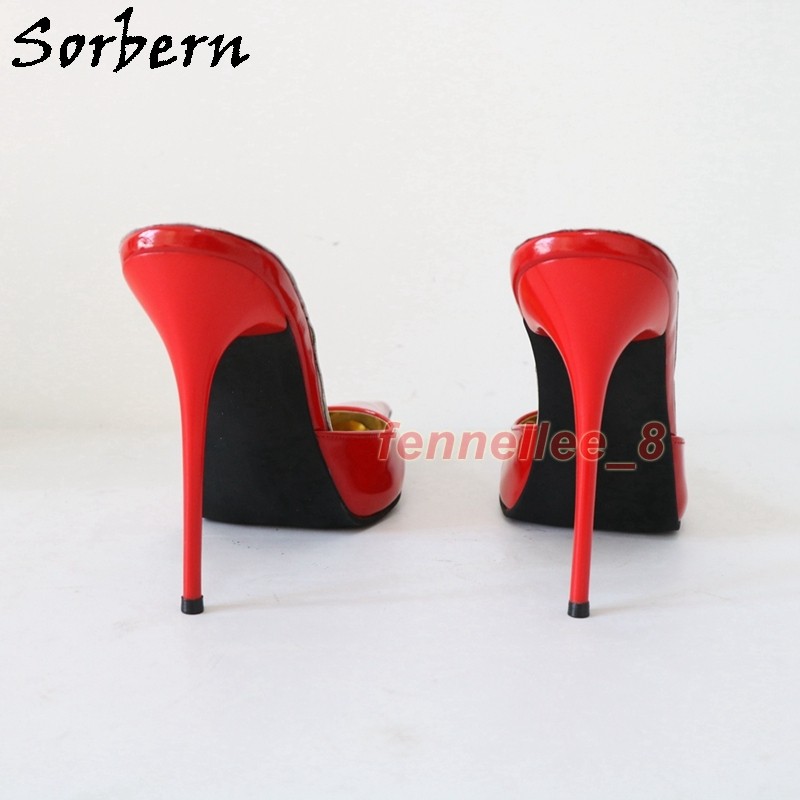 Women Real Leather Pointed Toe Mule 12cm High Heel Slip on Stilettos ...