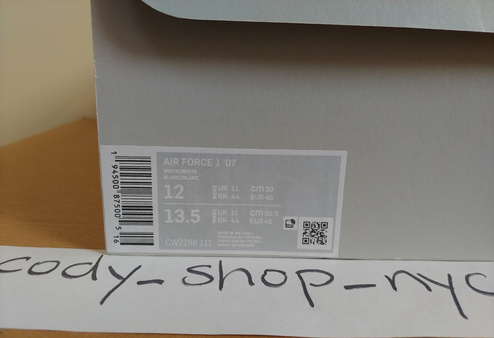 Nike Air Force 1 07 White/White Men's Retro Authentic *SHOE BOX ONLY ...