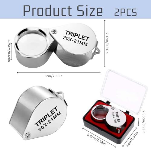 2 Pcs Jewelers Eye Loupe Set Folding Pocket Jewelry Loupe Stainless ...