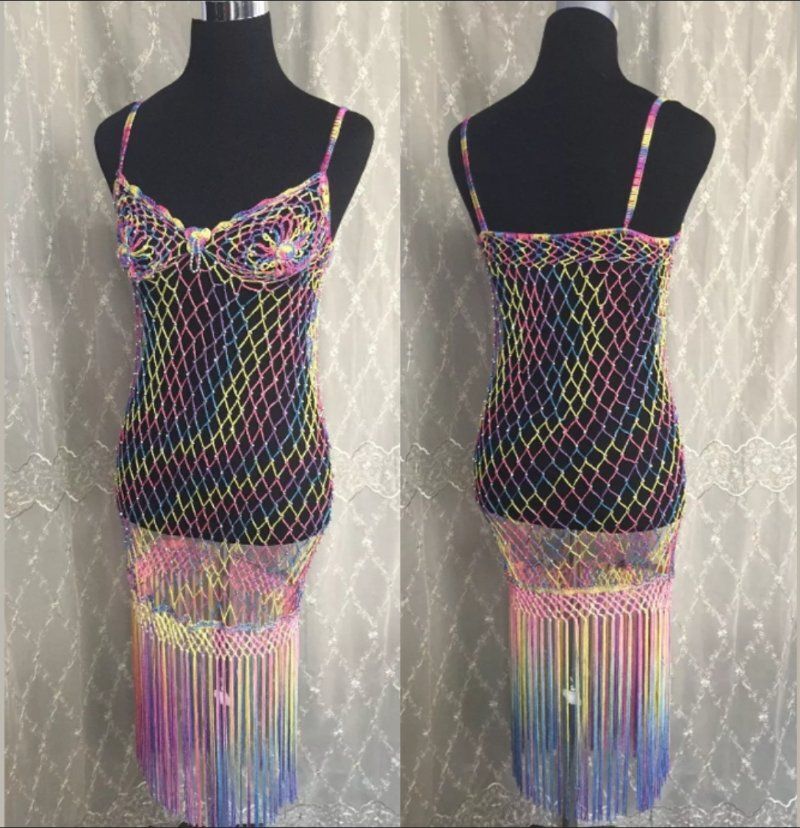 Beaded Rainbow Pride Sheer Crochet Carnival Flapper D… - Gem