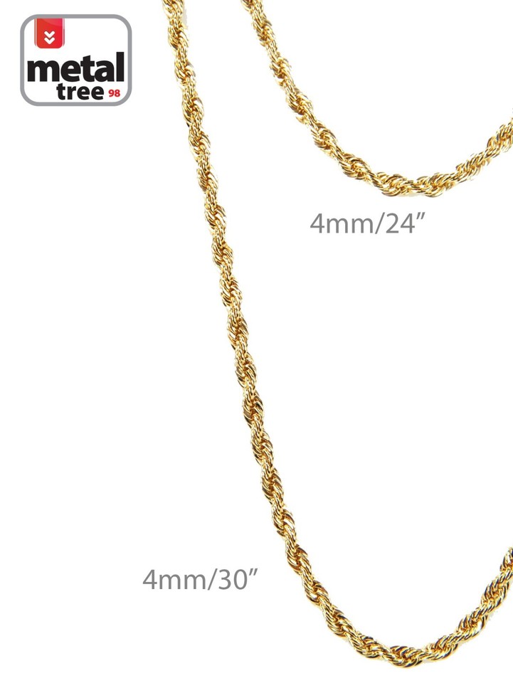Men's Women's 14K Yellow Gold Plated 4 mm Rope Chain Necklace 24"+30 ...