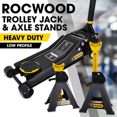 Trolley Jack 3 Ton Tonne Low Profile Hydraulic & Axle Stand Set 3 Ton ...