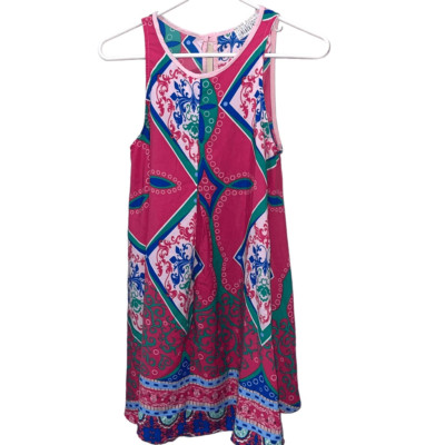 Black Bead Bright Pink, Green & Blue Patterned Sun Dress - Size Small ...