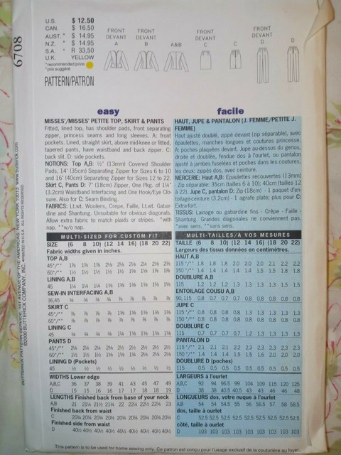 Butterick Sewing Pattern 6708 Top Pants Skirt Size 12 14 16 for sale ...