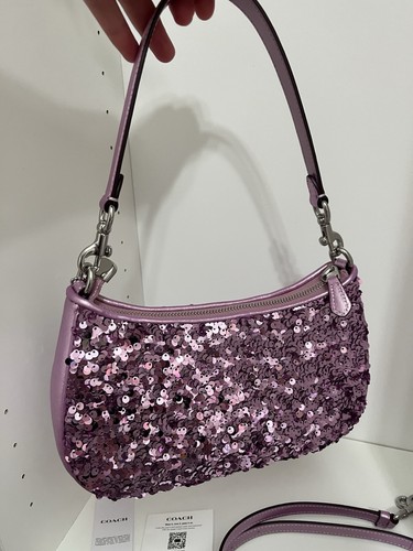 Coach Purse Pink Purple Sequins Metallic Leather Teri Shoulder Bag ...