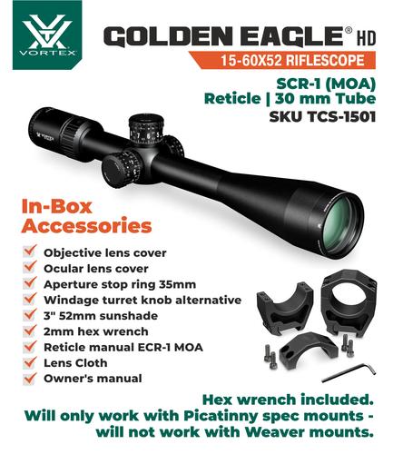 Vortex Optics Golden Eagle HD 15-60x52 SCR-1 MOA SFP Riflescope TCS ...