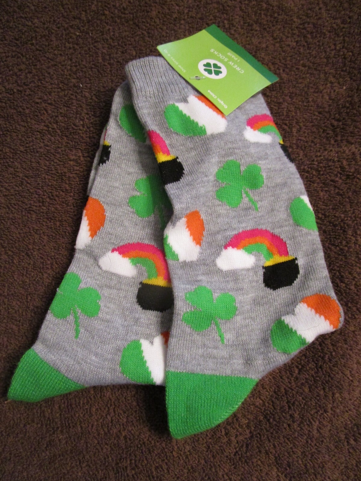 1 Pair Womens St Patty's Patrick's Day Novelty Rainbow Crew Socks Fits ...