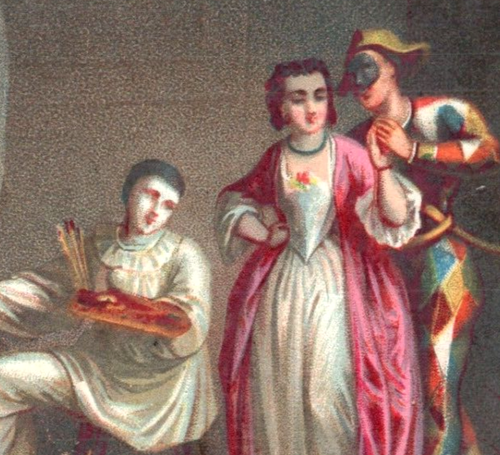 1870s-80s Victorian Trade Card Harlequin Clowns Painter Lady Sleeping ...