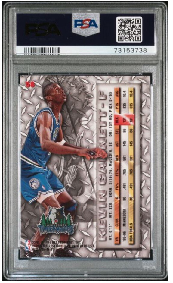 1996-97 Fleer Metal Kevin Garnett Rookie Card #58 Timberwolves PSA 10 ...