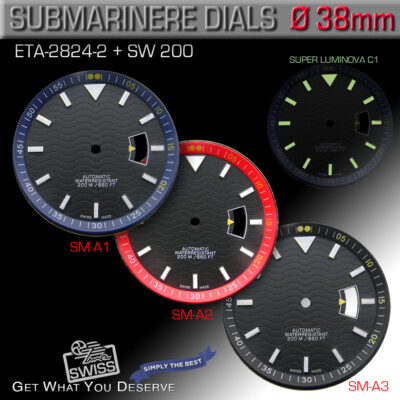 DIAL, ETA 2824-2 + SW 200, Ø 38MM, SUBMARINE 3D WAVE PATTERN, 3 ...