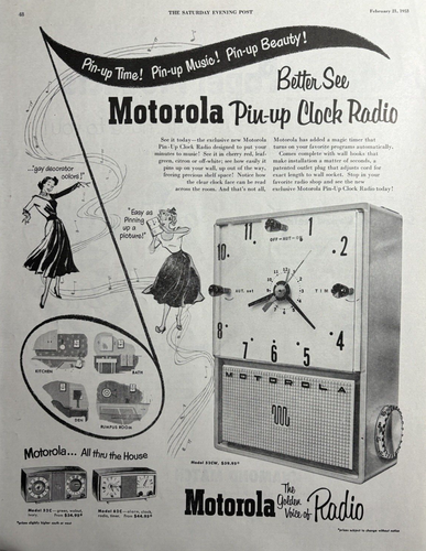 1953 Motorola Pin Up Clock Radio Golden Voice Model 52 CW Vintage Print ...