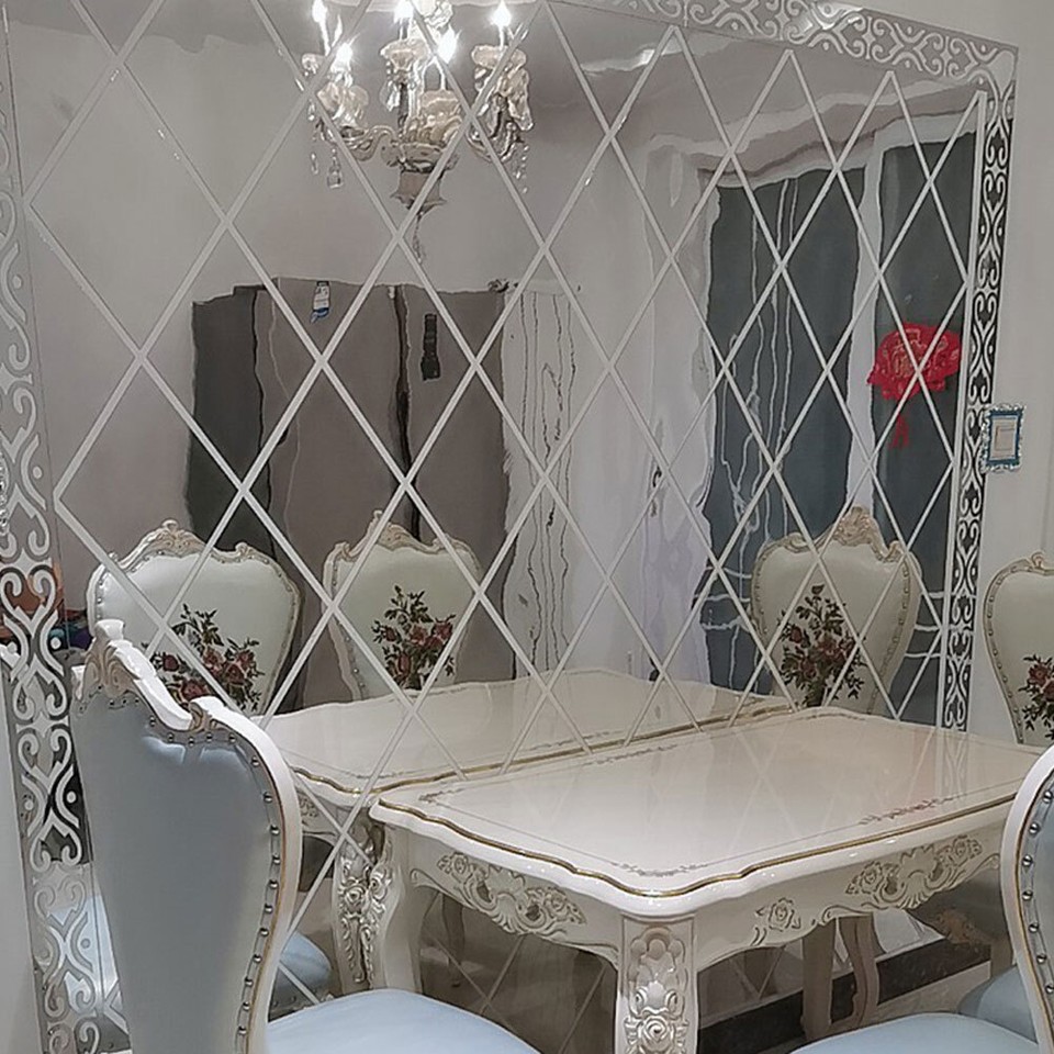 3D Removable Mirror Wall Stickers Diamonds Triangles Acrylic Wall ...