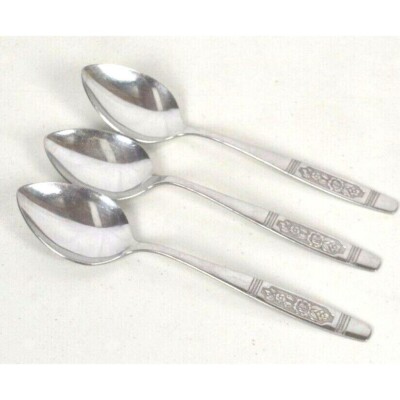 Oneida Louisville 3 Soup Spoons Square Handle Floral Insert Vtg ...