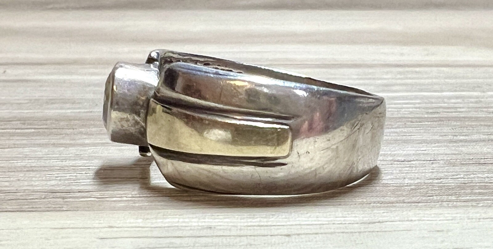Vintage Designer Signed (JJ) AG 950 Sterling Silver & Gold Clear Stone ...