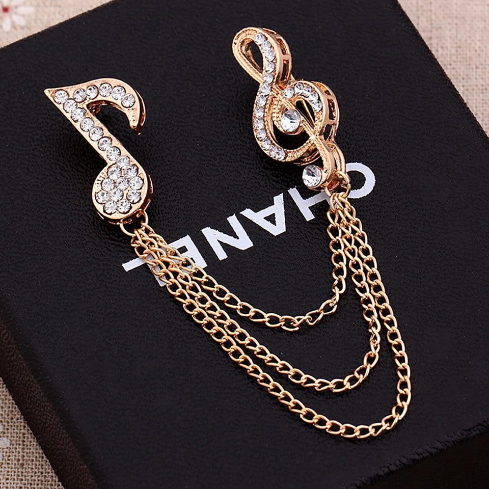Rhinestone Musical Note Chain Brooch for Men Women Dainty Musical Note ...