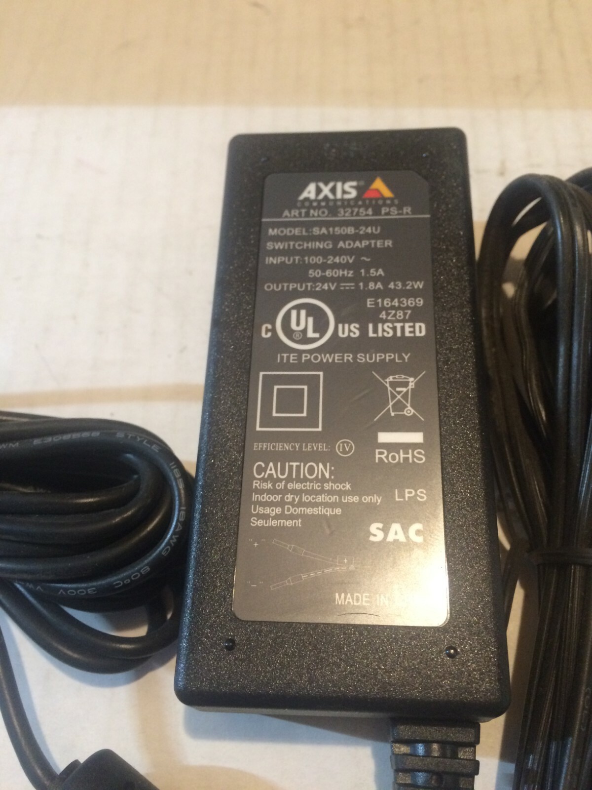 AXIS SA150B-24U SWITCHING POWER ADAPTER ART NO. 32754 PS-R | eBay