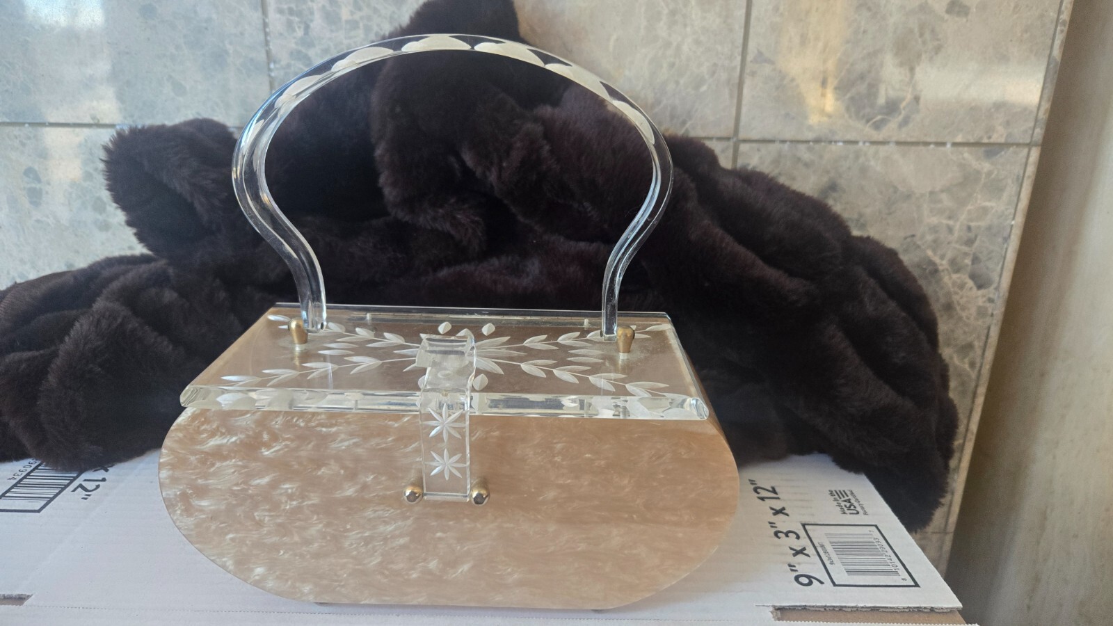 Vintage LUCITE Handbag Box Purse Gold Gilli? CHARLES… - Gem