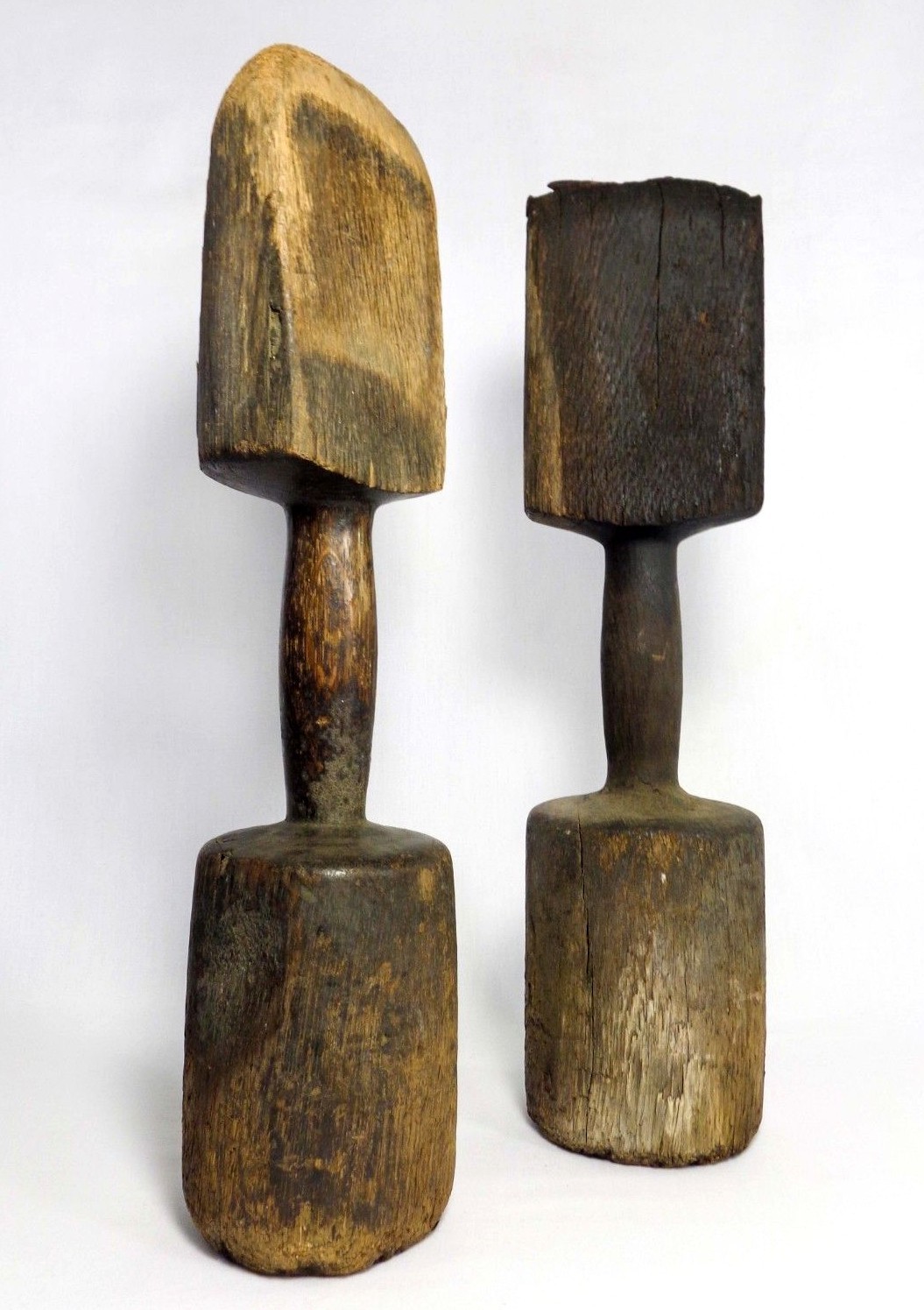 19TH C PAIR ANTIQUE PRIMITIVE HAND CARVED WOODEN SEAM RUBBER SAIL ...