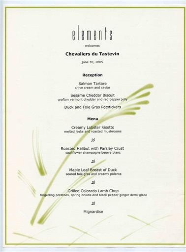 Elements Chevaliers du Tastevin Menu Paradise Valley Arizona 2005 | eBay