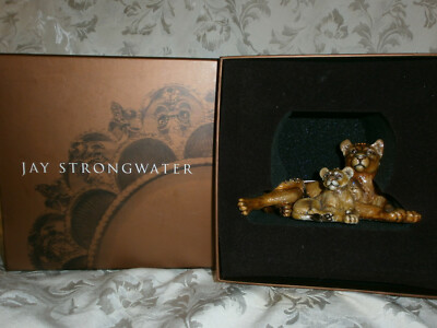 6" Stunning Jay Strongwater Lioness & cub Swarovski Jewels Business ...