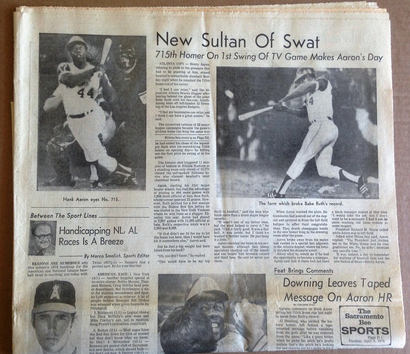 HANK AARON BREAKS BABE RUTH 714 HOME RUN RECORD APRIL 9,1974 FULL ...