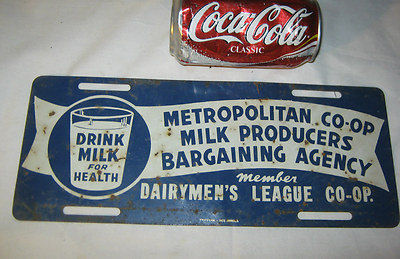 ANTIQUE USA DAIRYMEN'S LEAGUE CO-OP TIN CUP DRINK MILK LICENSE PLATE ...