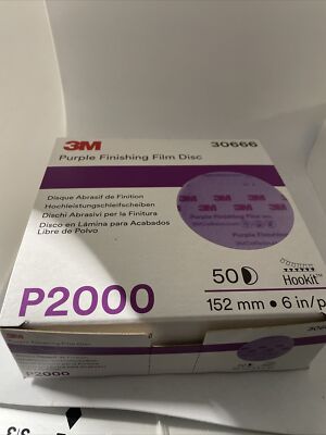 3M 30666 6" Hookit Abrasive Sanding Discs 260L, 2000 Grit, Purple, 50 ...