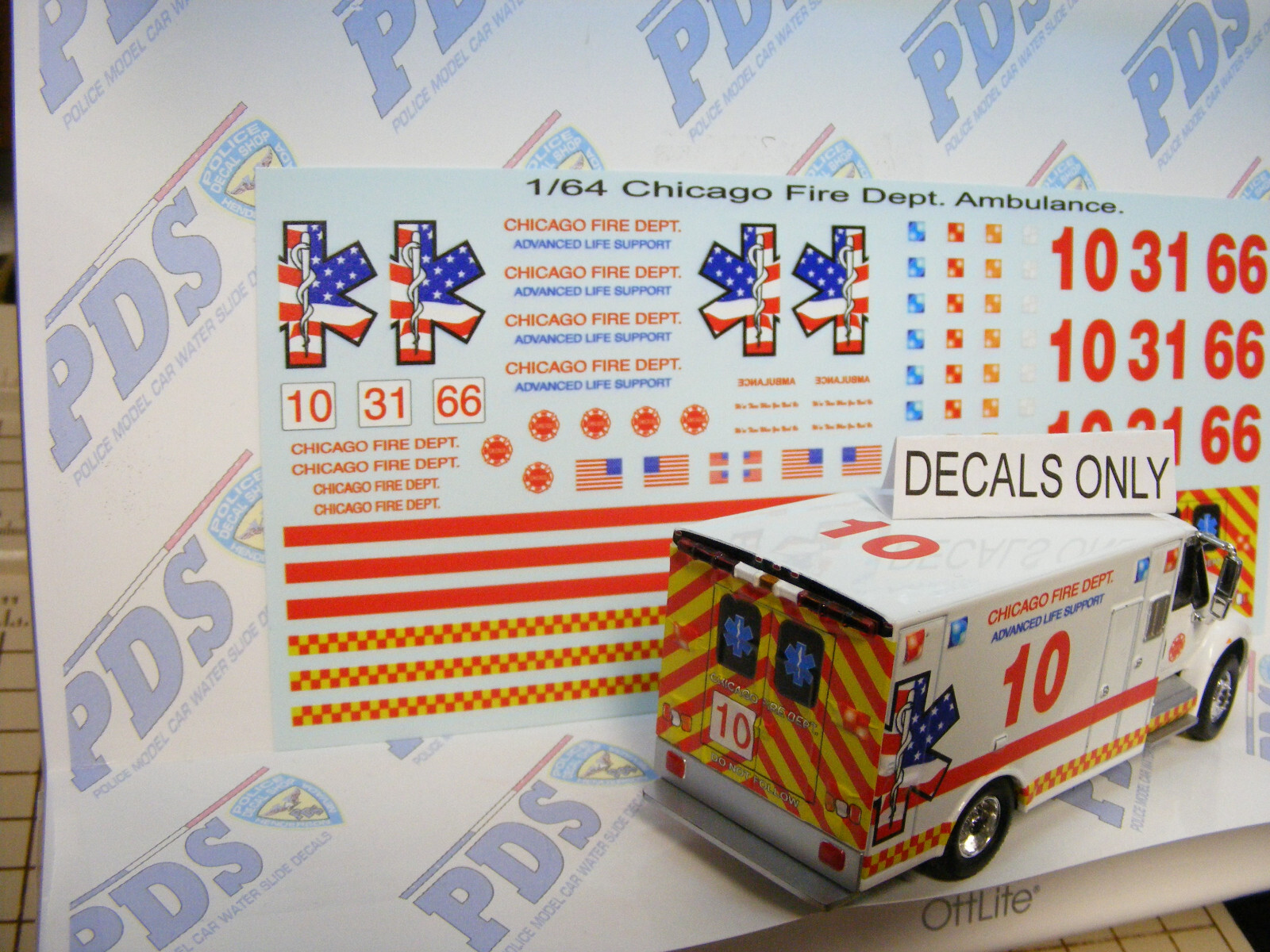 Chicago Fire Dept Ambulance 1/64 Water Slide Decals for GL & Hallmark ...