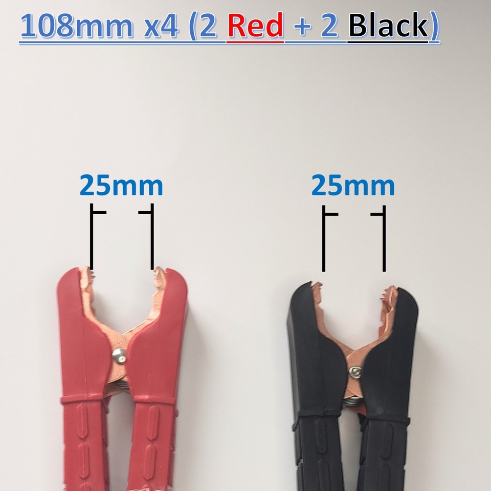 4x Large Crocodile Clips Clamps Battery Electrical Test Insulated 108MM ...