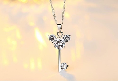 Key Disney Mickey Mouse Silver SP Cubic Zirconia Pendant Necklace | eBay