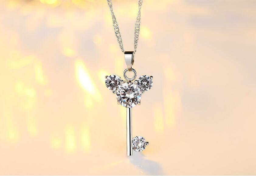Key Disney Mickey Mouse Silver SP Cubic Zirconia Pendant Necklace | eBay