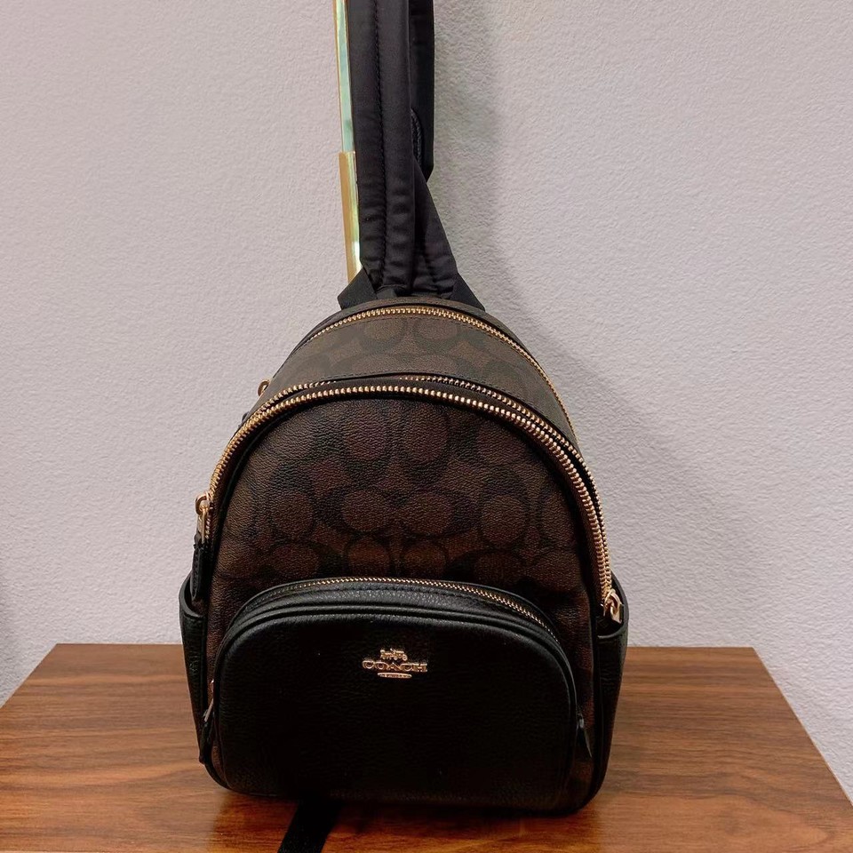NWT Coach Mini Court Backpack In Signature Canvas/ With strawberry ...