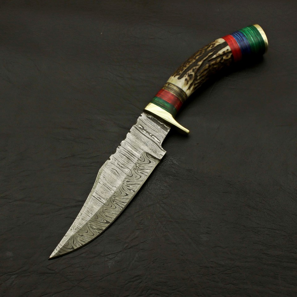 CUSTOM MADE HAND FORGED DAMASCUS 9." HUNTING/SKINNING KNIFE - STAG ...