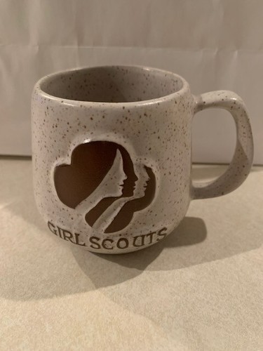 Vintage Girl Scouts Coffee Mug Tea Cup Embossed Logo Stoneware Pottery ...