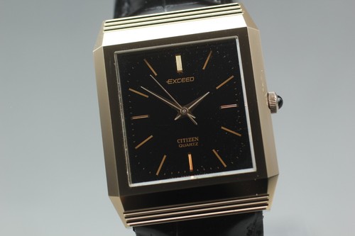Rare! CITIZEN Exceed 4-795067 Black Gold Men 27mm TANK Quartz Watch ...