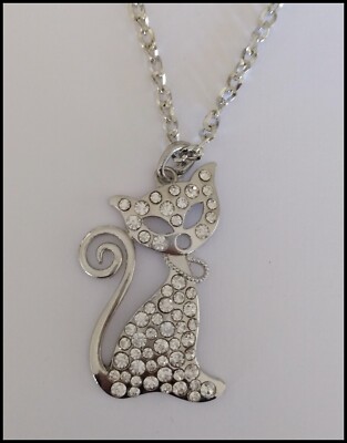 Chain Necklace #529 CAT w/ Rhinestones 60mm pendant (chunky chain ...