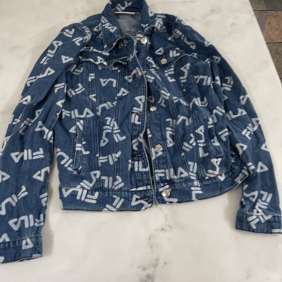 Fila Denim Logo Sequin Print Jacket Coat XS SMALL | eBay UK