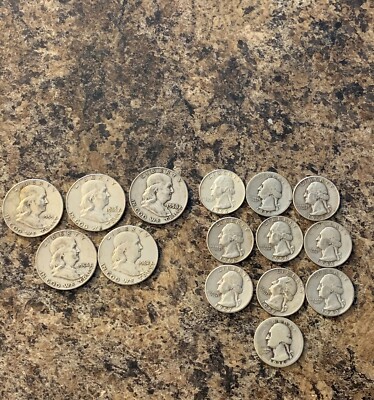 $5 Face Value SILVER Coins..5 Silver Halves And 10 Quarters!! 90% ...