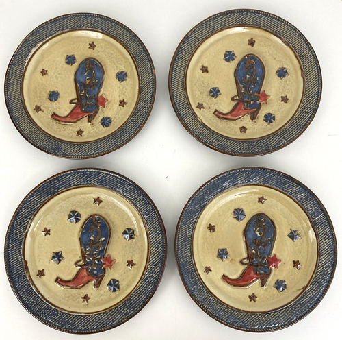 NEW 4 Kohls Canyon Ranch Collection 9" Round Salad Desert Plates Boot ...