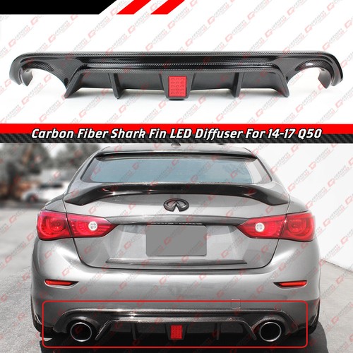 FOR 14-17 INFINITI Q50 REAL CARBON FIBER REAR BUMPER DIFFUSER W/ LED ...