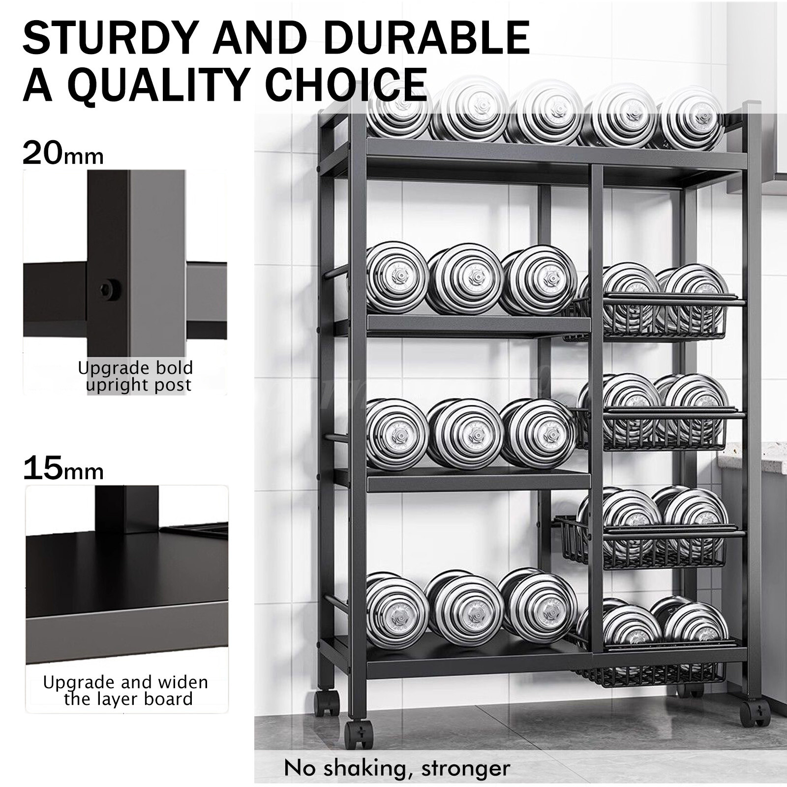 Freestanding Kitchen Storage Rack 4 Tiers Shelf w/ Baskets Organizer ...