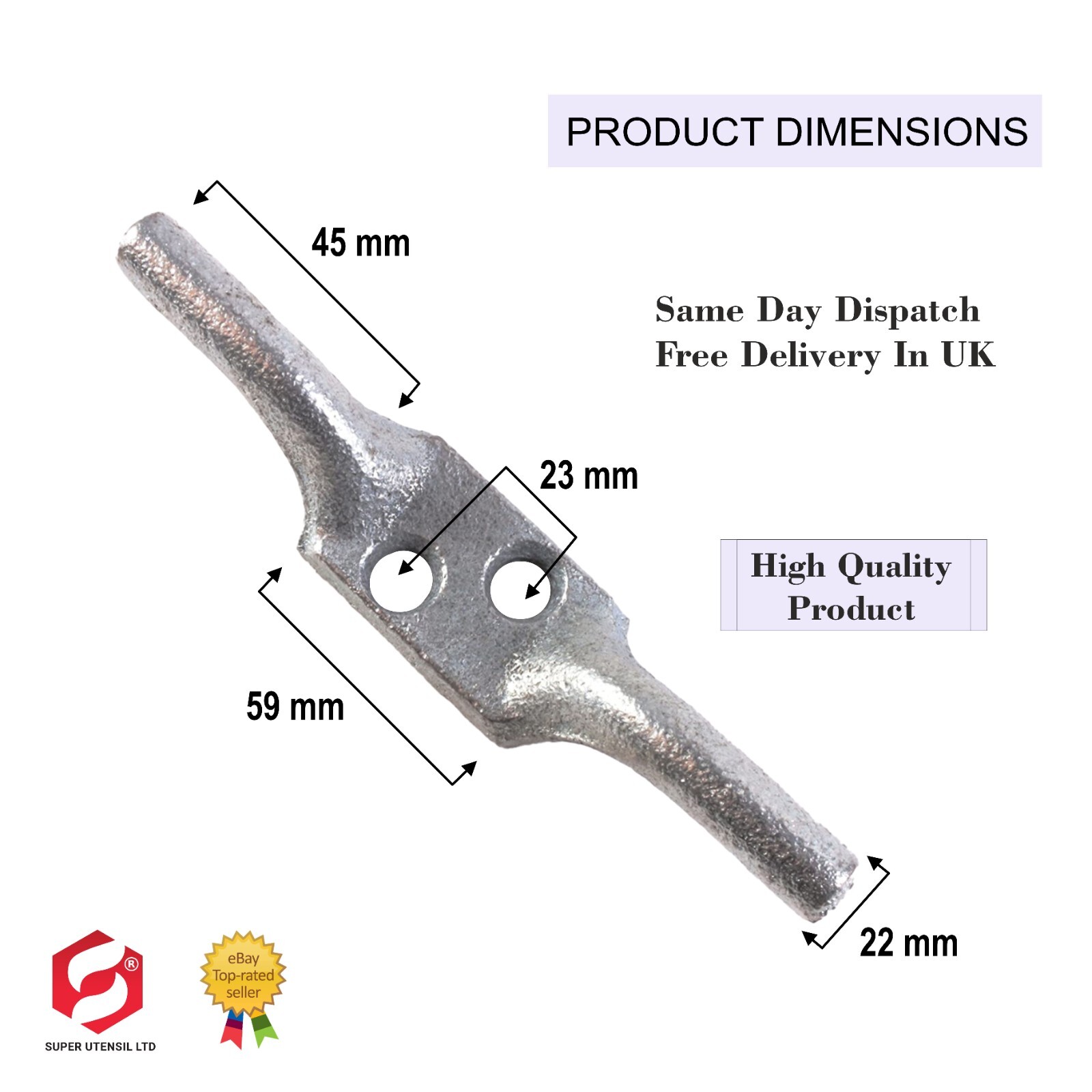 CLEAT HOOKS x2 110mm Clothes Washing Line Trailer Rope Tie Back Pulley ...