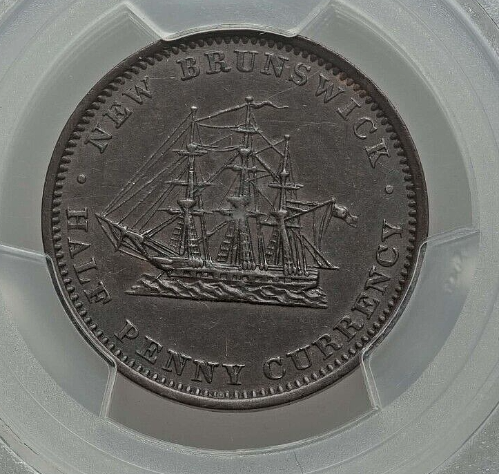 1854 NEW BRUNSWICK QUEEN VICTORIA COPPER 1/2 PENNY TOKEN KM3 PCGS AU-53 ...