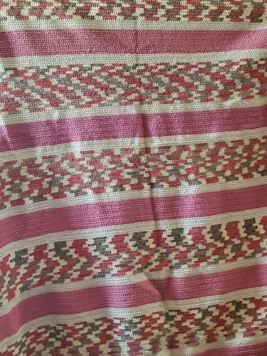 Handmade Crochet Afghan Blanket Aztec Design Mauve Gray White Brn 74" X ...