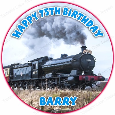 Personalised Steam Train Engine Round Edible Icing Birthday Party Cake ...