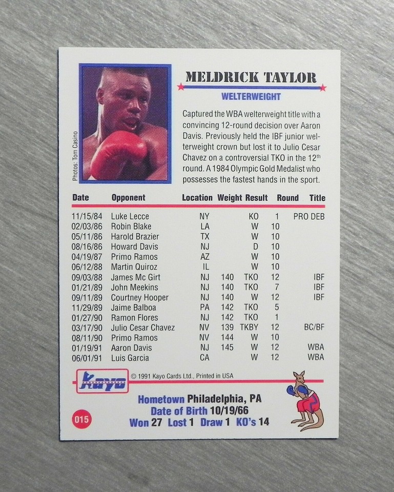 Meldrick Taylor 1991 Kayo Cards Card #015 | eBay