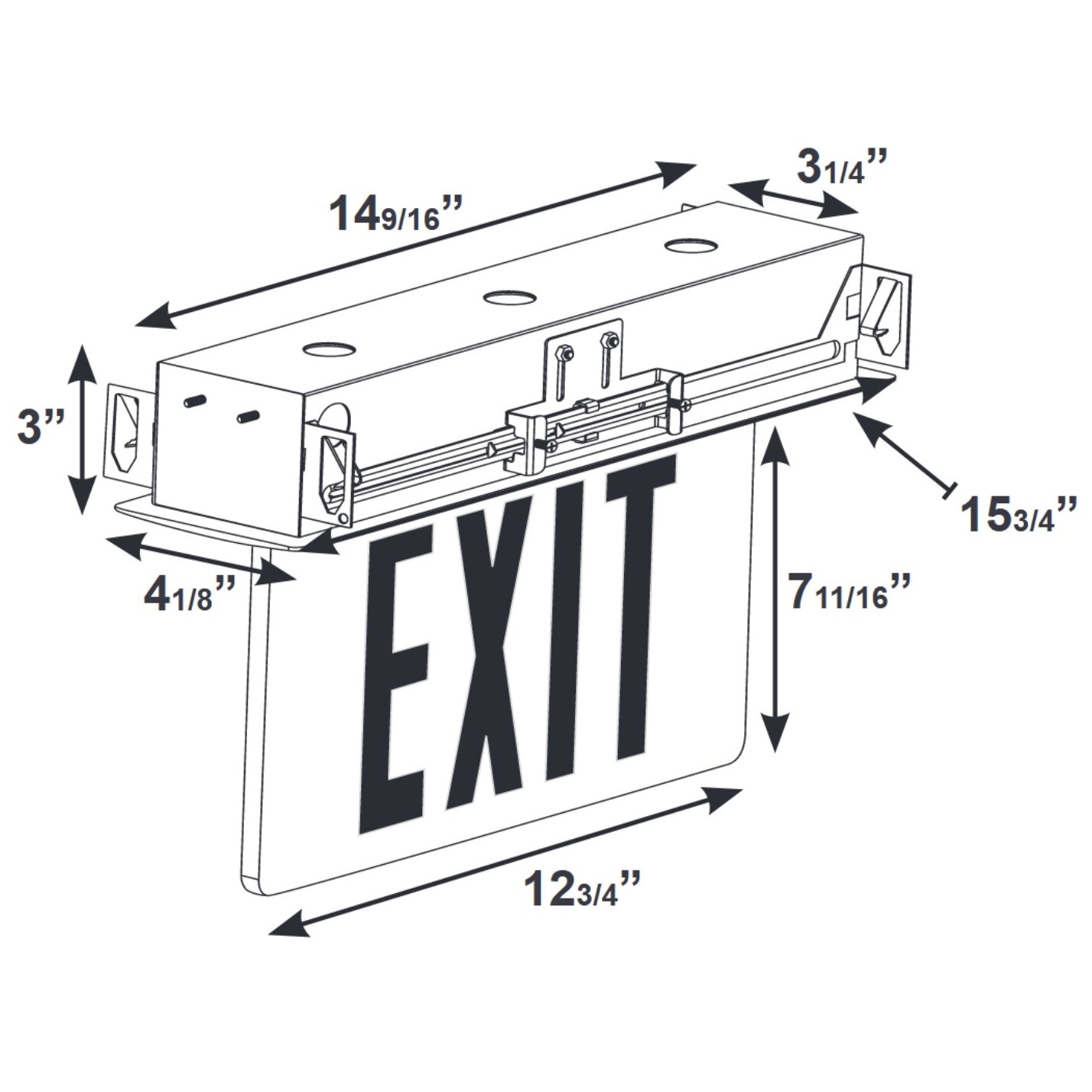 NYC LED Recessed Edge Lit Led Exit Sign, 8" Red Lettering and Battery ...