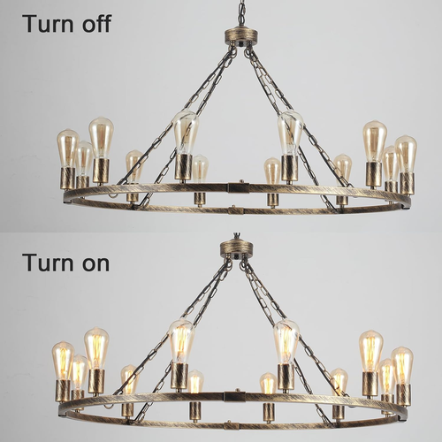 Wagon Wheel Chandelier, Vintage 12-Lights Bronze Rustic Farmhouse ...