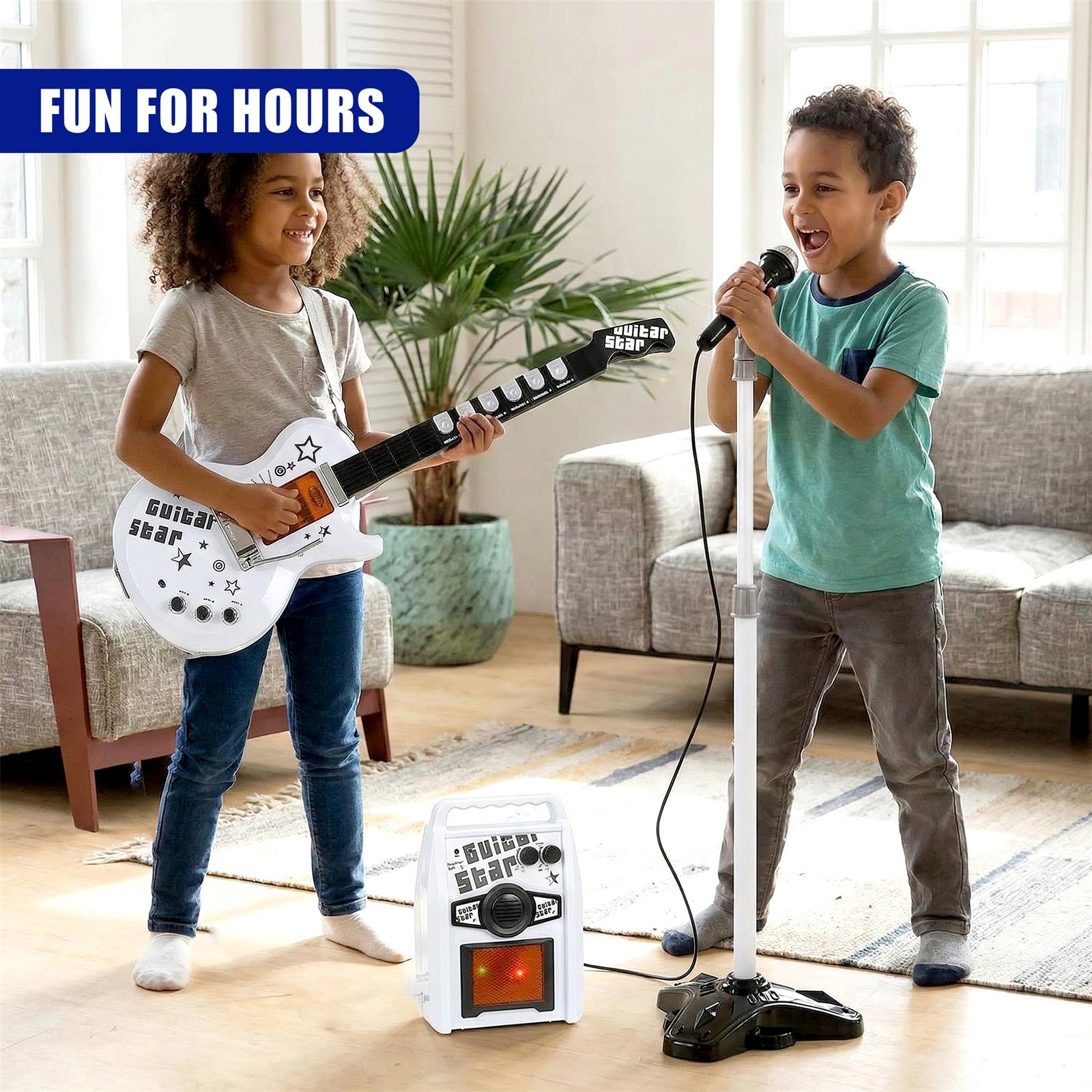 Kids Electric Rock Star Guitar & Microphone Karaoke Set Amplifier ...