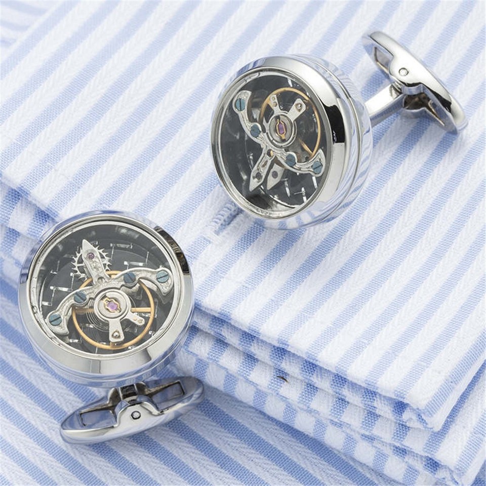 Mens cufflink Functional tourbillon mechanical watch cufflinks French ...